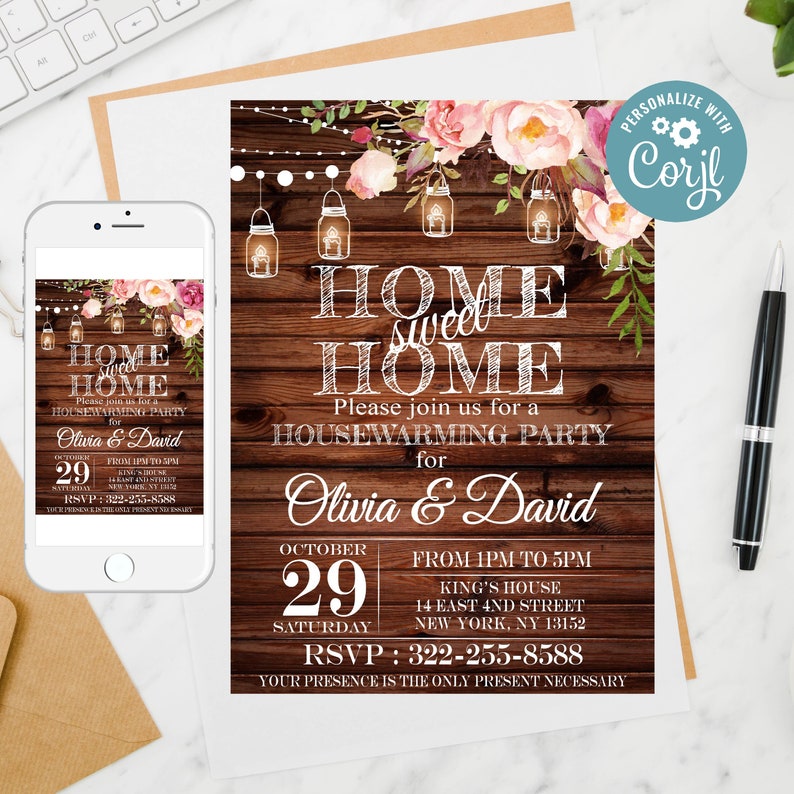 Editable Housewarming Party Invitations Rustic Housewarming | Etsy