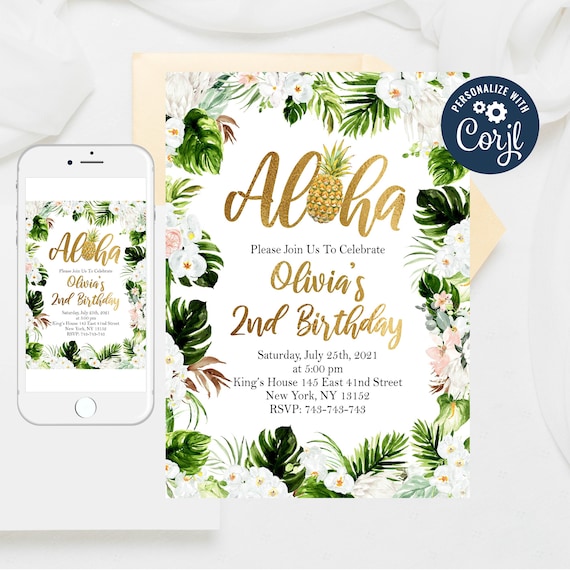 Editable Aloha Birthday Party Invitationluau Party - Etsy