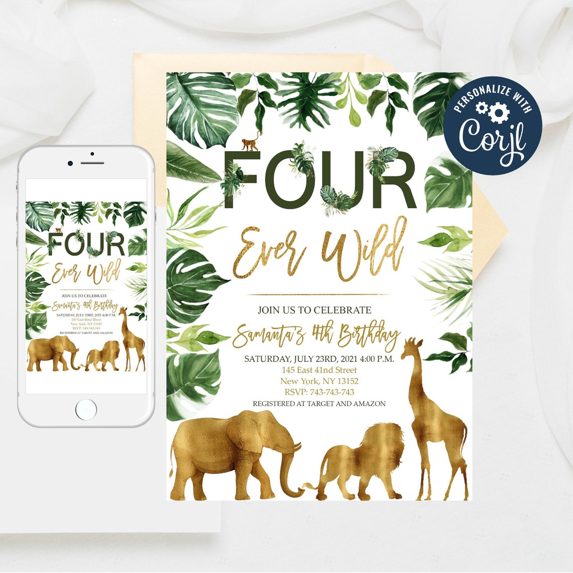 Editable Four Ever Wild Birthday Invitation Safari Party | Etsy