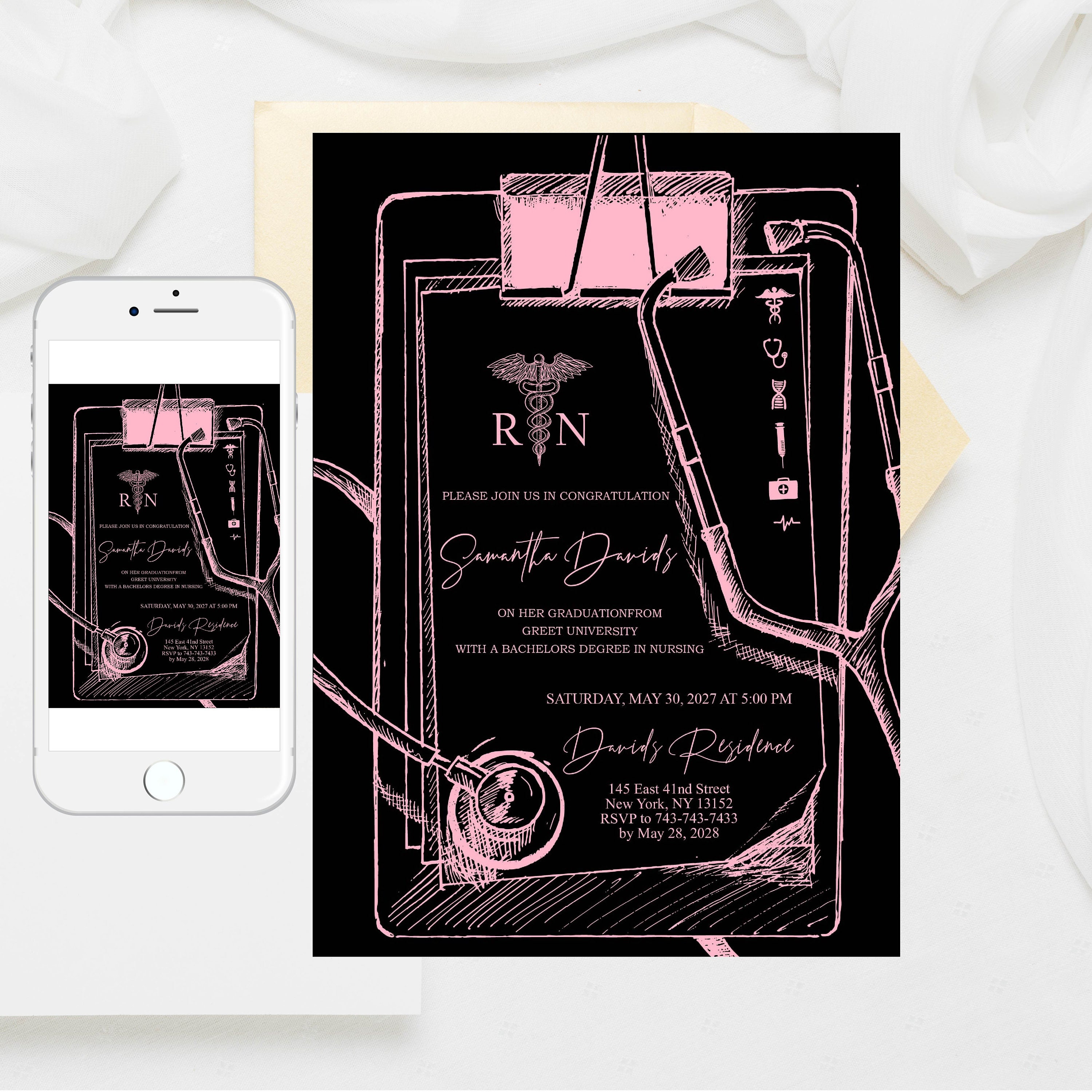 Editable Nursing Graduation Invitation, RN Invitation, Licensed ...