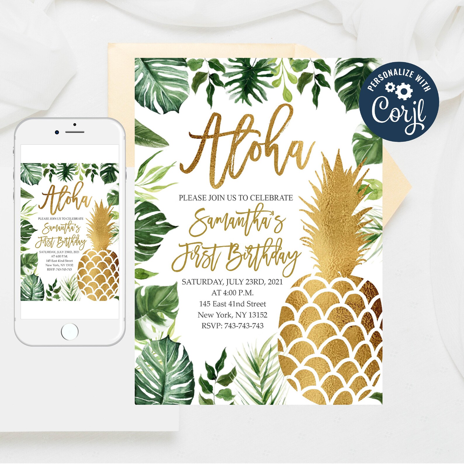 Editable Aloha Birthday Invitation: Tropical Pineapple Luau (digital ...