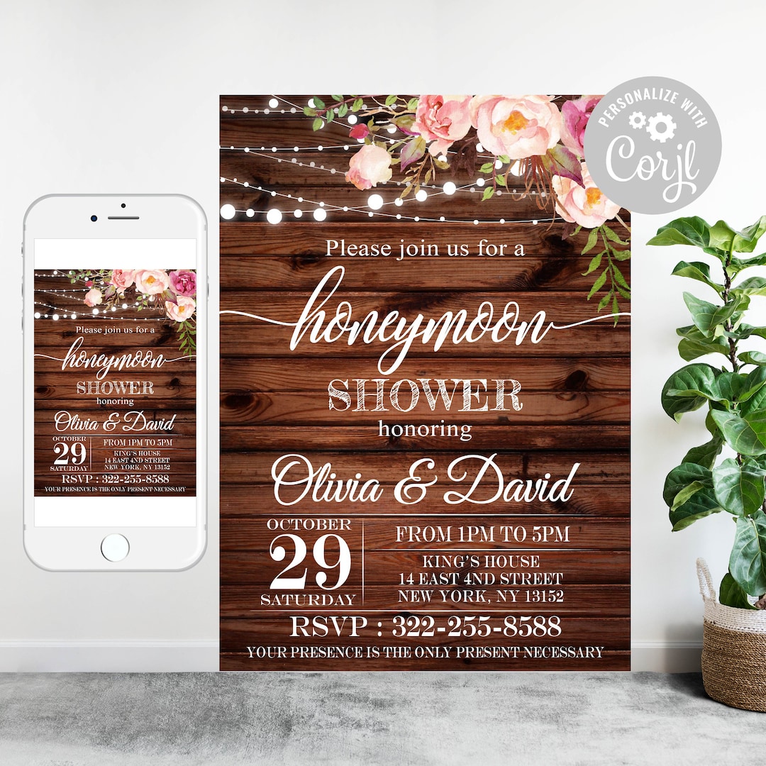 Editable Rustic Honeymoon Shower Invitation, Wood Couples Shower ...