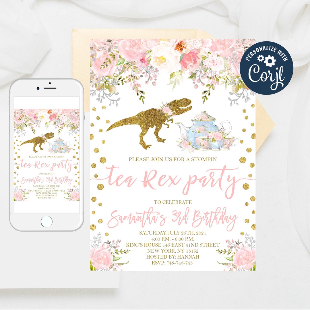 Editable Dinosaur Tea Party Invitation, Tea Rex Birthday Invitation ...