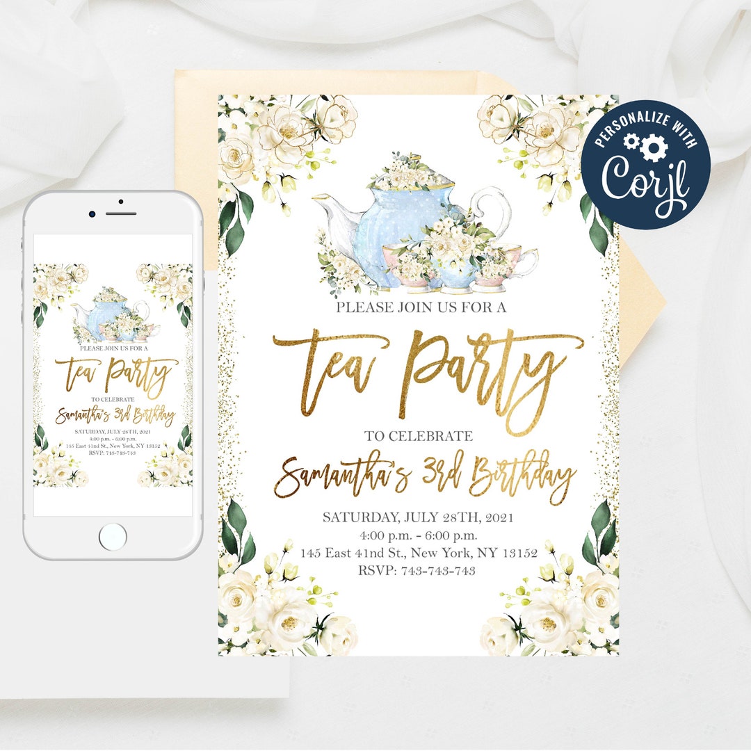 Editable Floral Tea Party Invitation, Tea Party Supplies, Tea Party ...