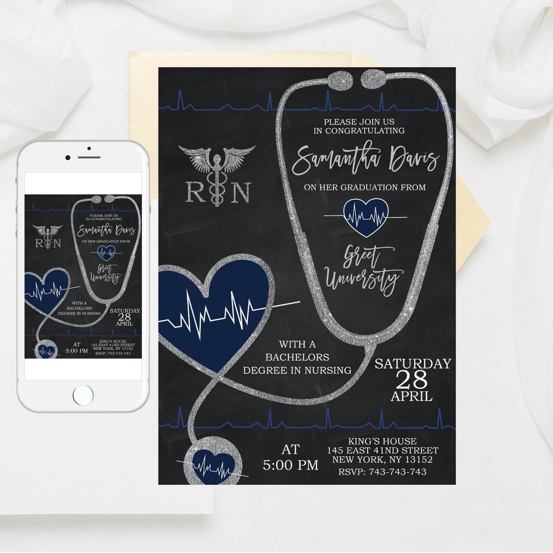 Editable Nursing Graduation Announcement: RN Medical Invitation ...