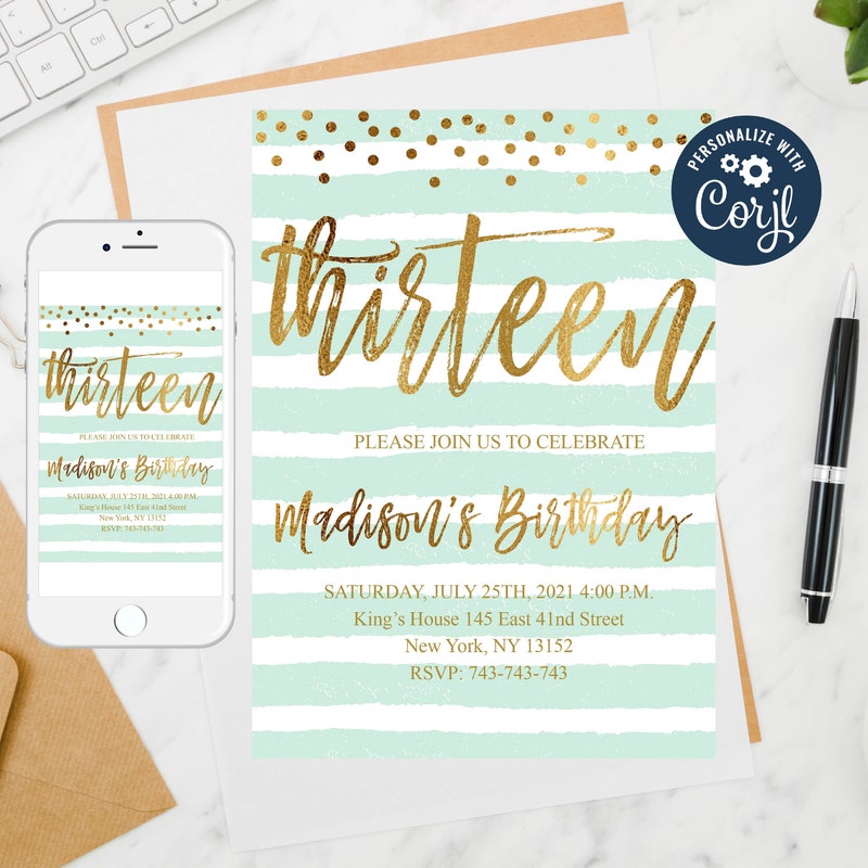 Mint Invitation - Etsy