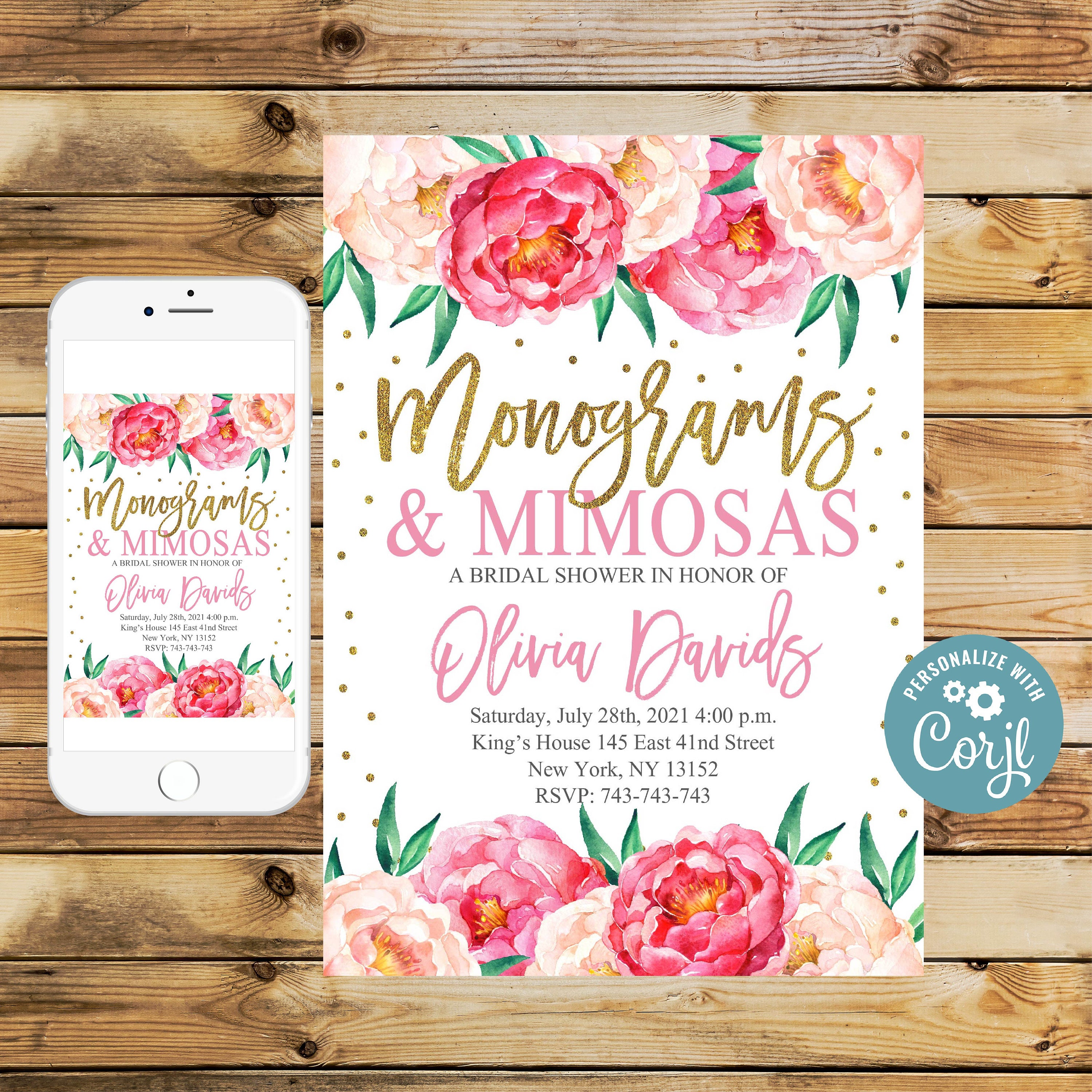 Editable Monograms & Mimosas Invitation Printable Monograms - Etsy