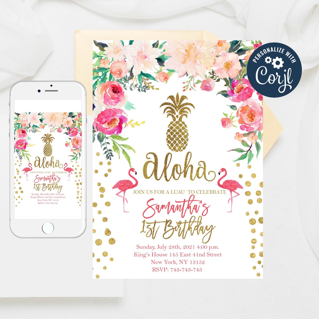 Editable Pineapple Birthday Invitation, Aloha Invitation, Gold ...