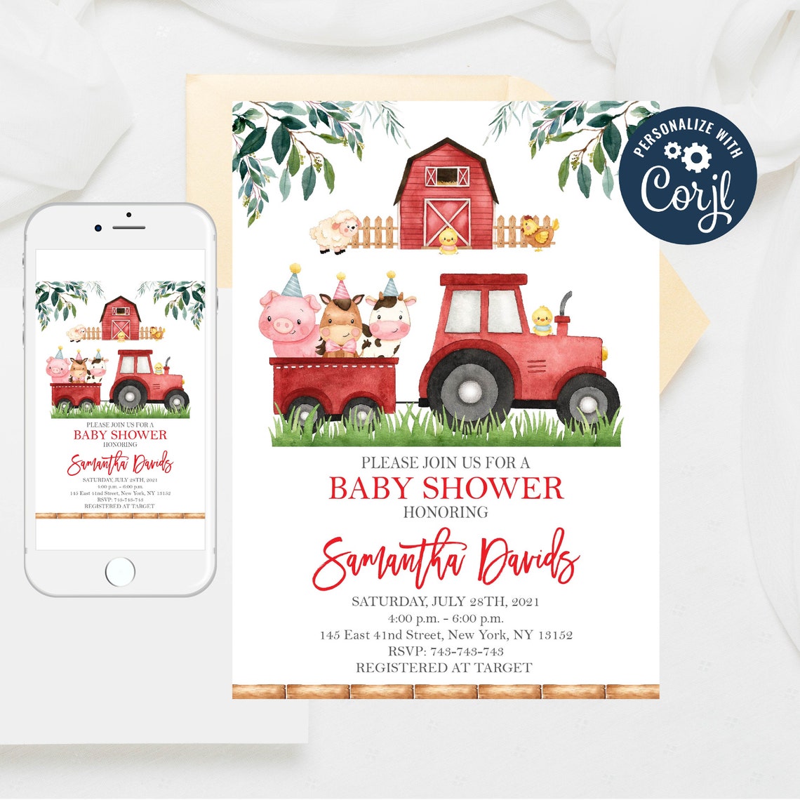 Editable Farm Baby Shower Invitation Boy Barnyard Baby Shower | Etsy