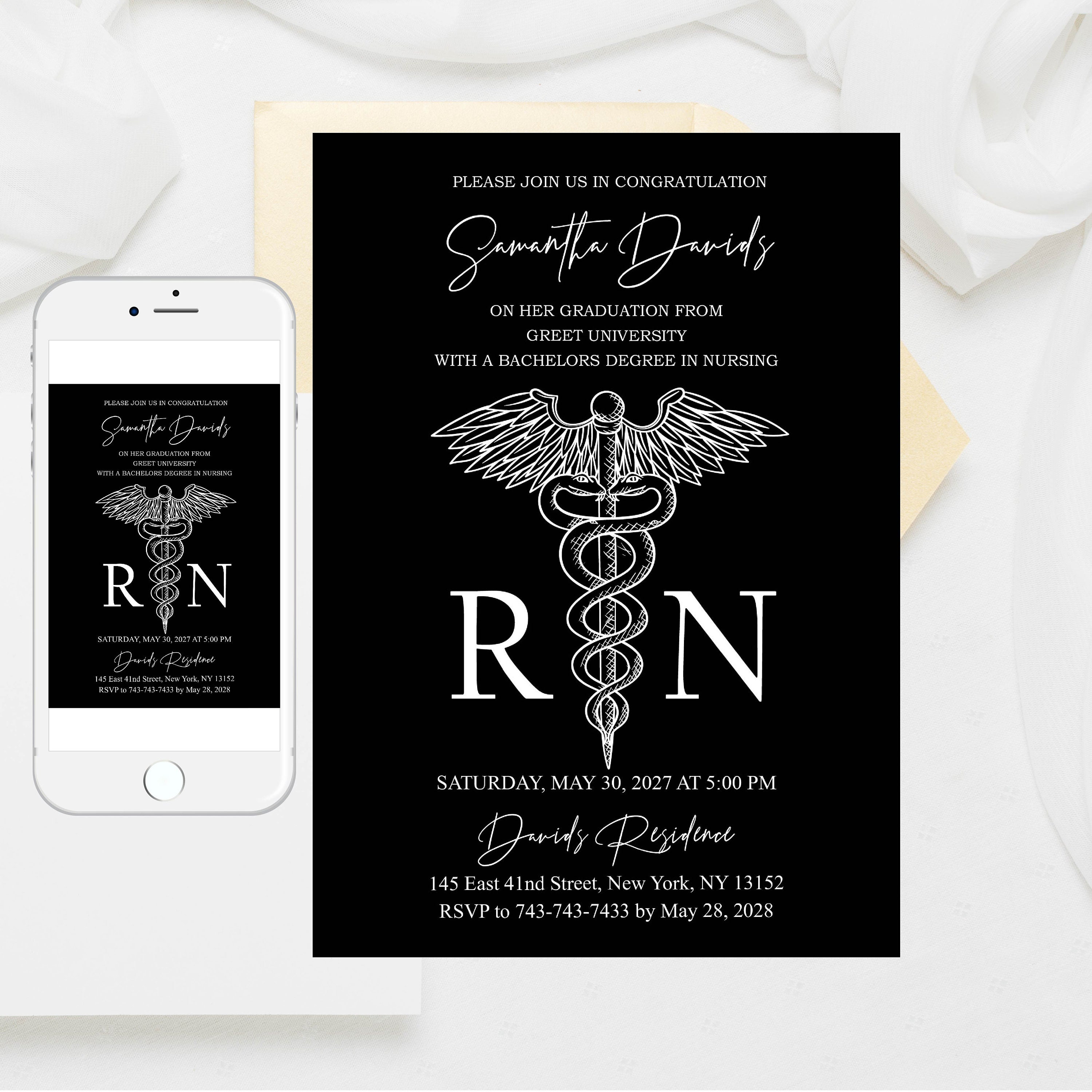 Editable Nursing Graduation Invitation, Licensed Vocational Nurse ...