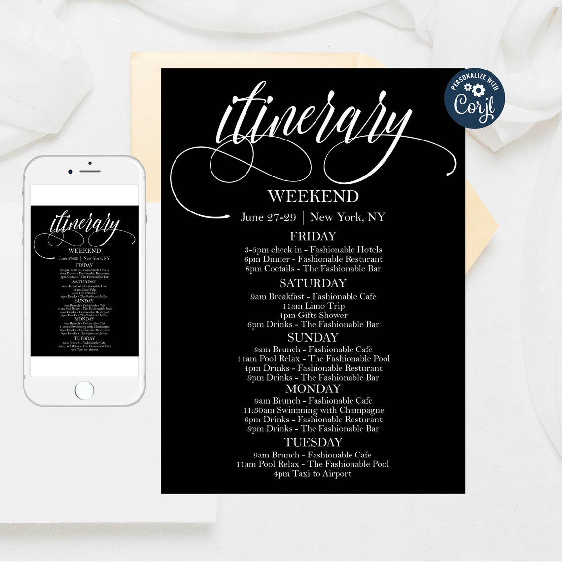 Editable Weekend Itinerary Template: Hens Party, Bachelorette (instant ...