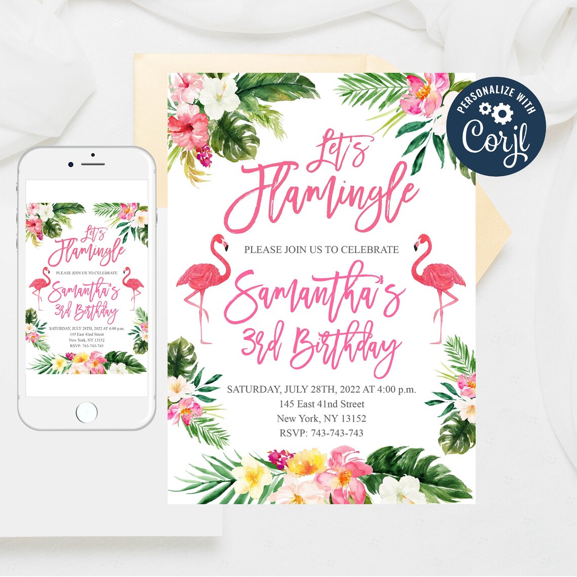 Editable Flamingo Birthday Invitation Printable Let's - Etsy