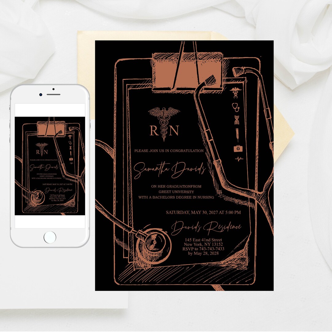 Editable Nursing Graduation Invitation: Modern RN Design (digital ...