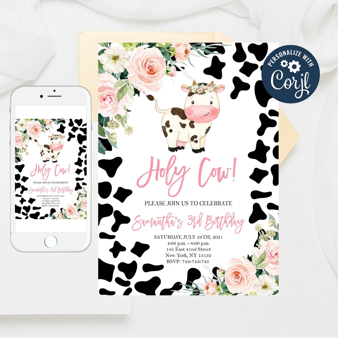 Editable Pink Cow Birthday Invitation: Barnyard Girl Party (digital) - Etsy