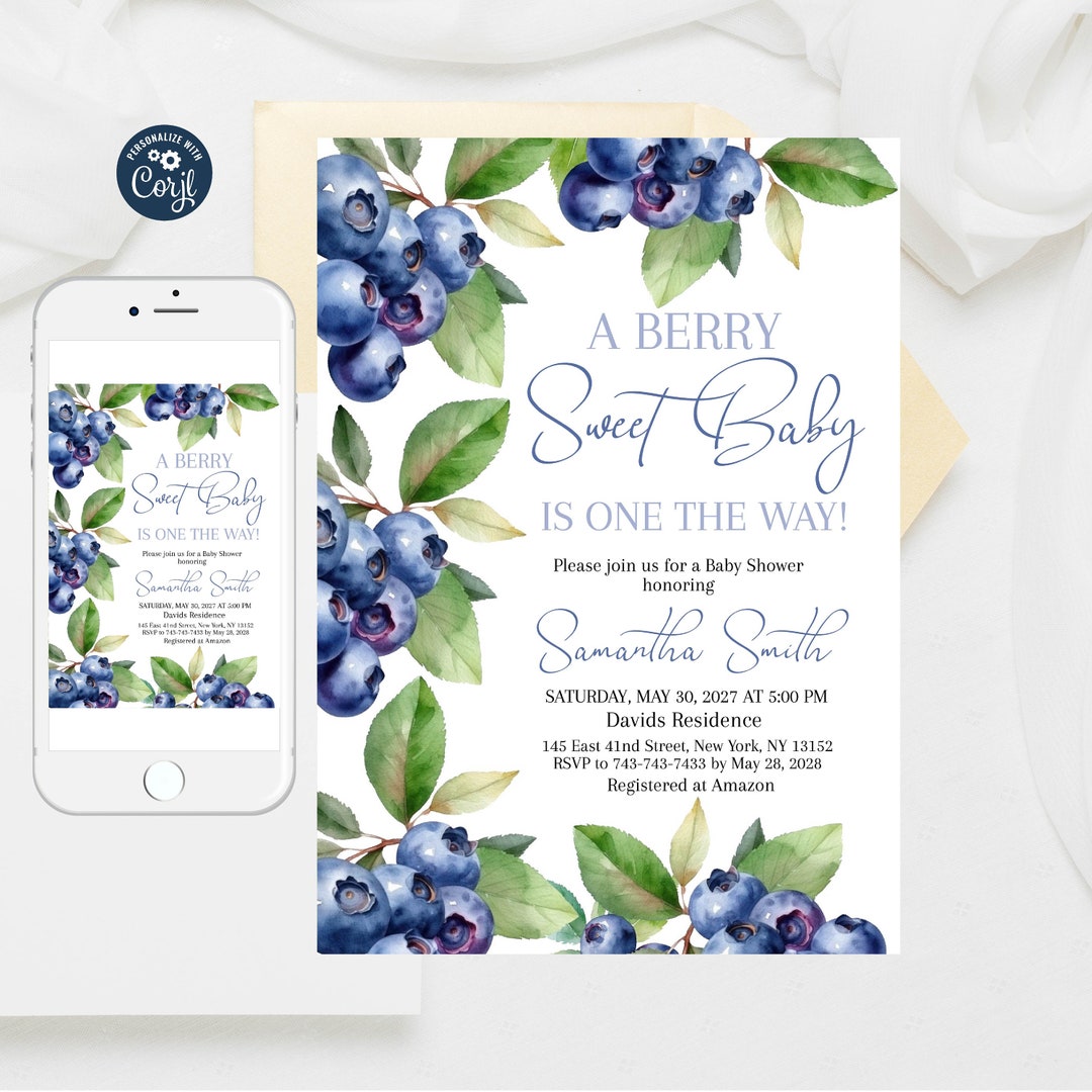 Editable Blueberry Baby Shower Invitation, Berry Sweet Baby Shower ...