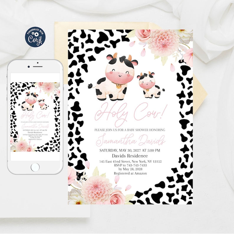 Editable Cow Baby Shower Invitation, Holy Cow Baby Shower Invite, Farm ...