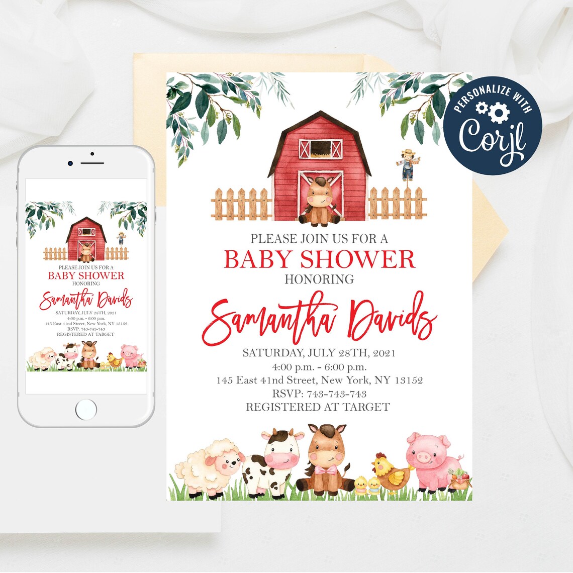 Editable Farm Baby Shower Invitation Boy Barnyard Baby | Etsy