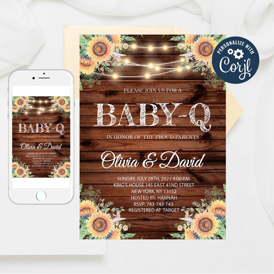 Editable Baby-q Shower Invitation, Baby Q Sunflower Shower Invite ...