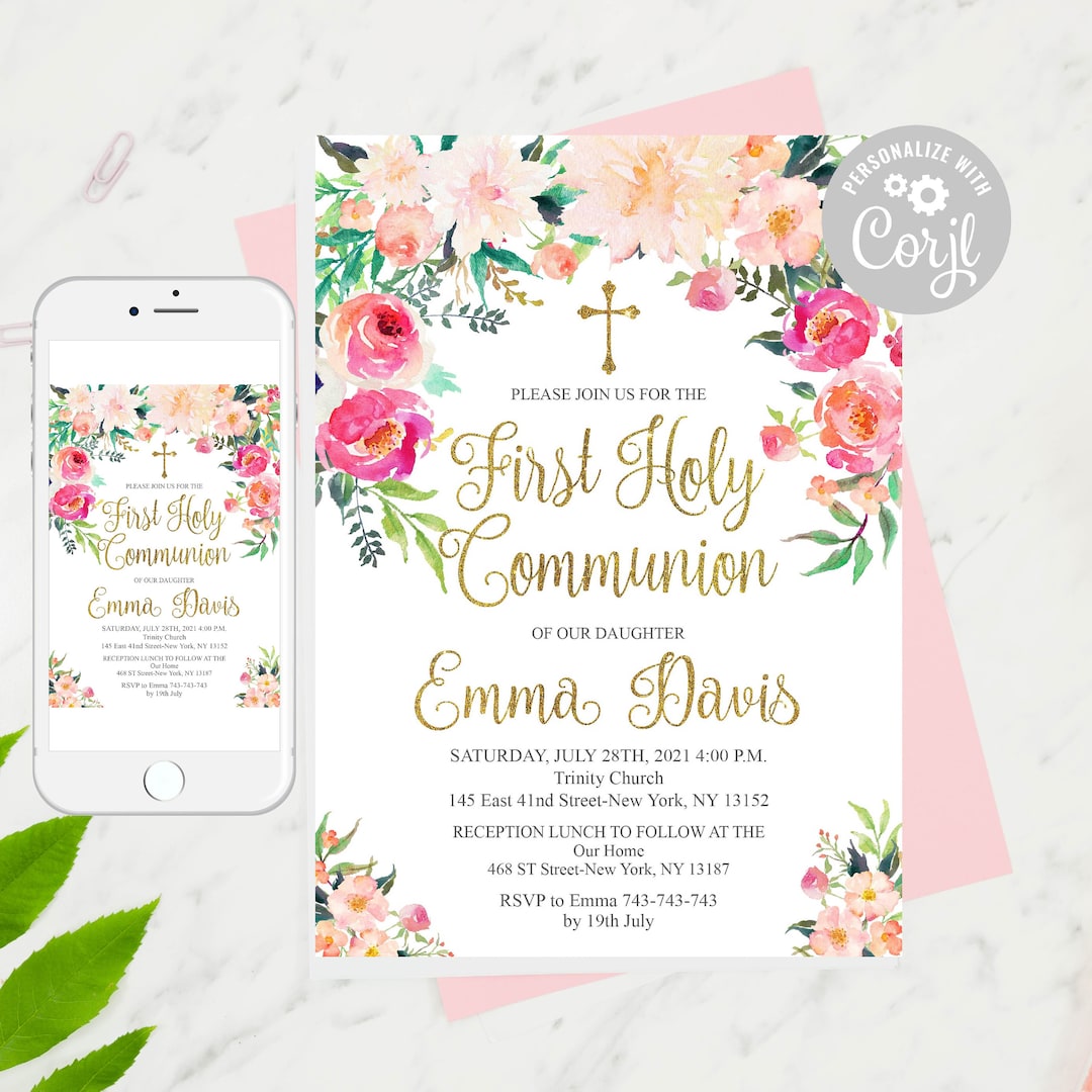 Editable First Holy Communion Invitation, Girl First Communion ...