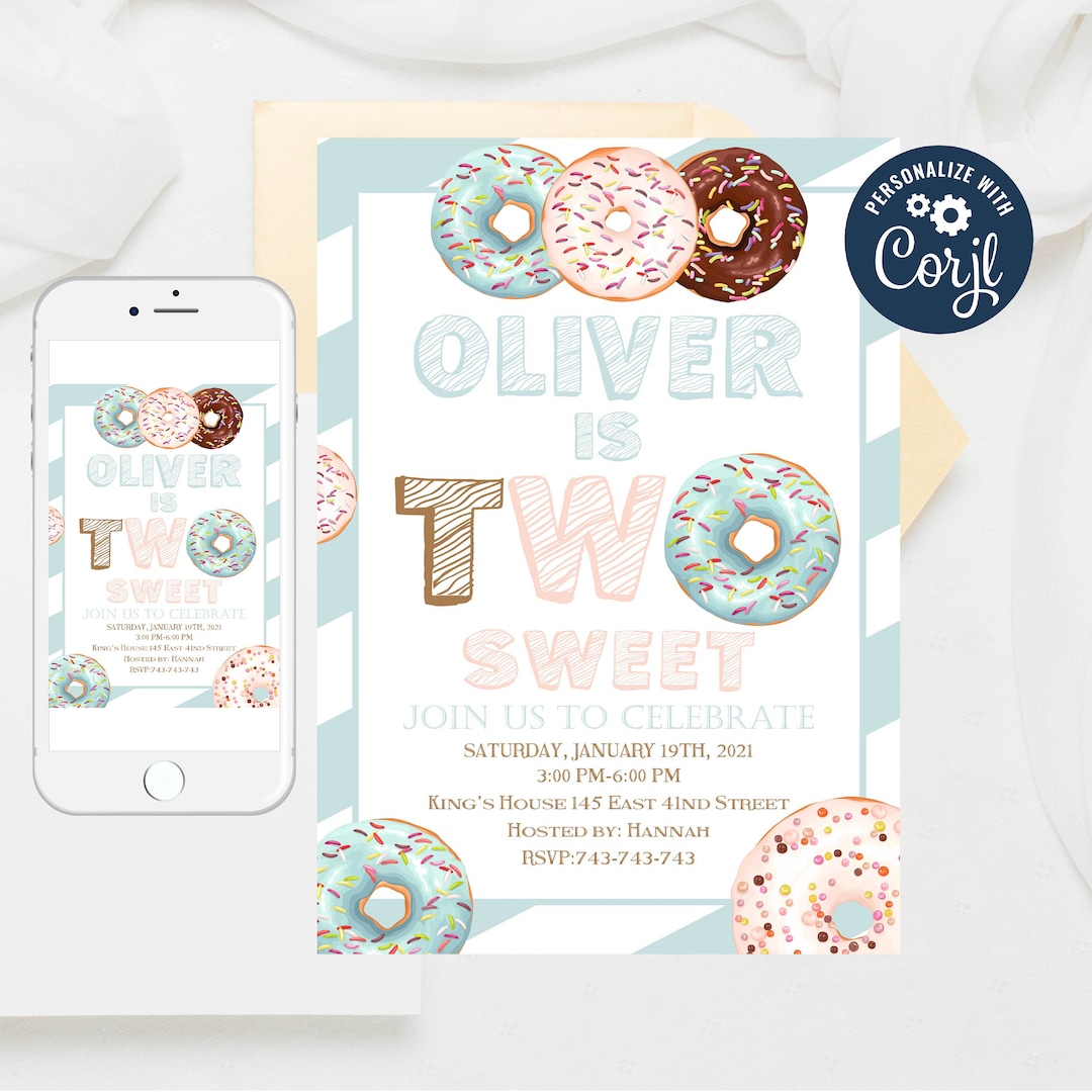 Editable Two Sweet Donut Birthday Invitation (digital Download) - Etsy