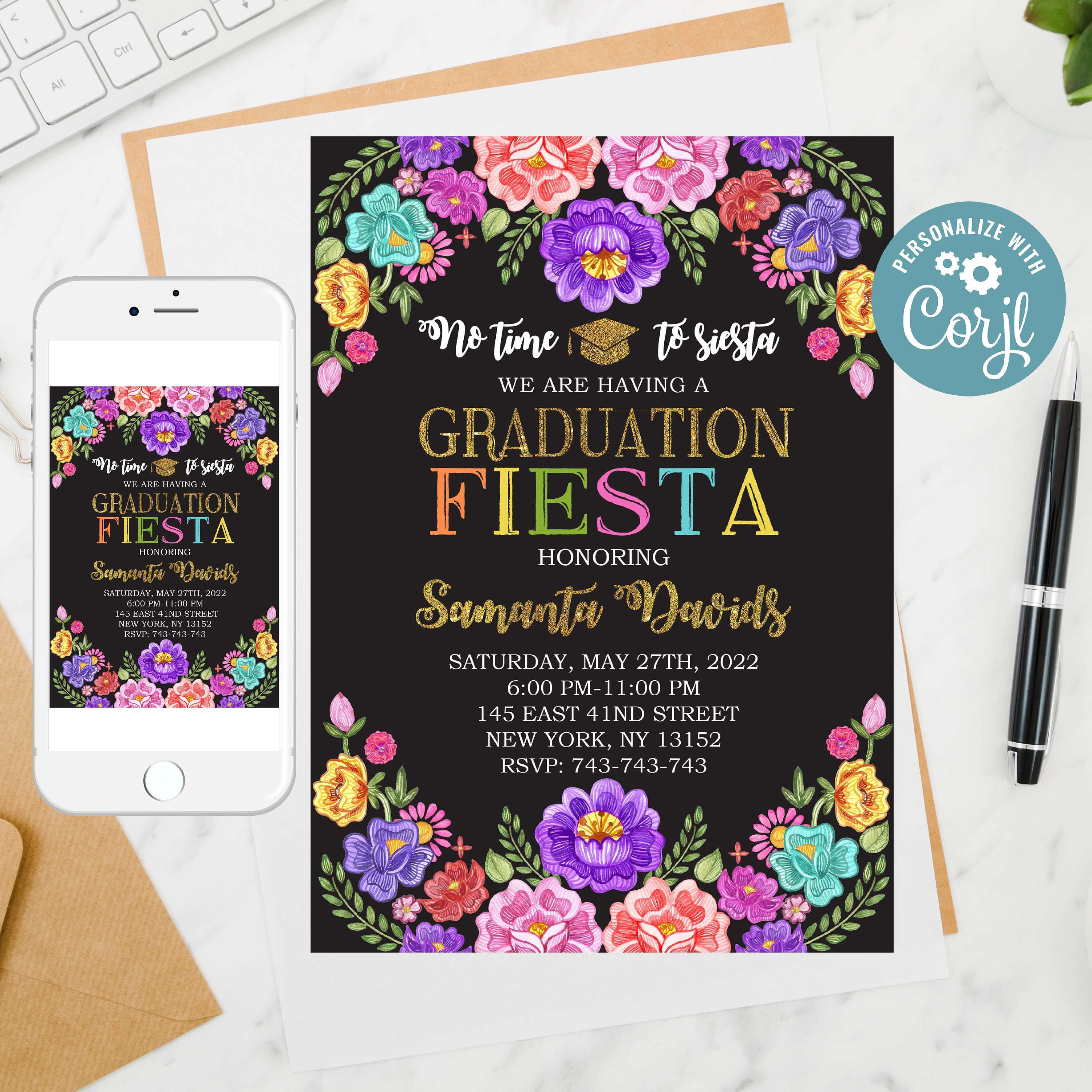 Editable Graduation Fiesta Party Invitation Colorful - Etsy