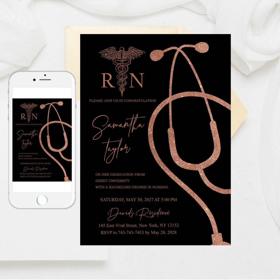 Editable Nursing Graduation Announcement: Modern RN Invitation (digital ...