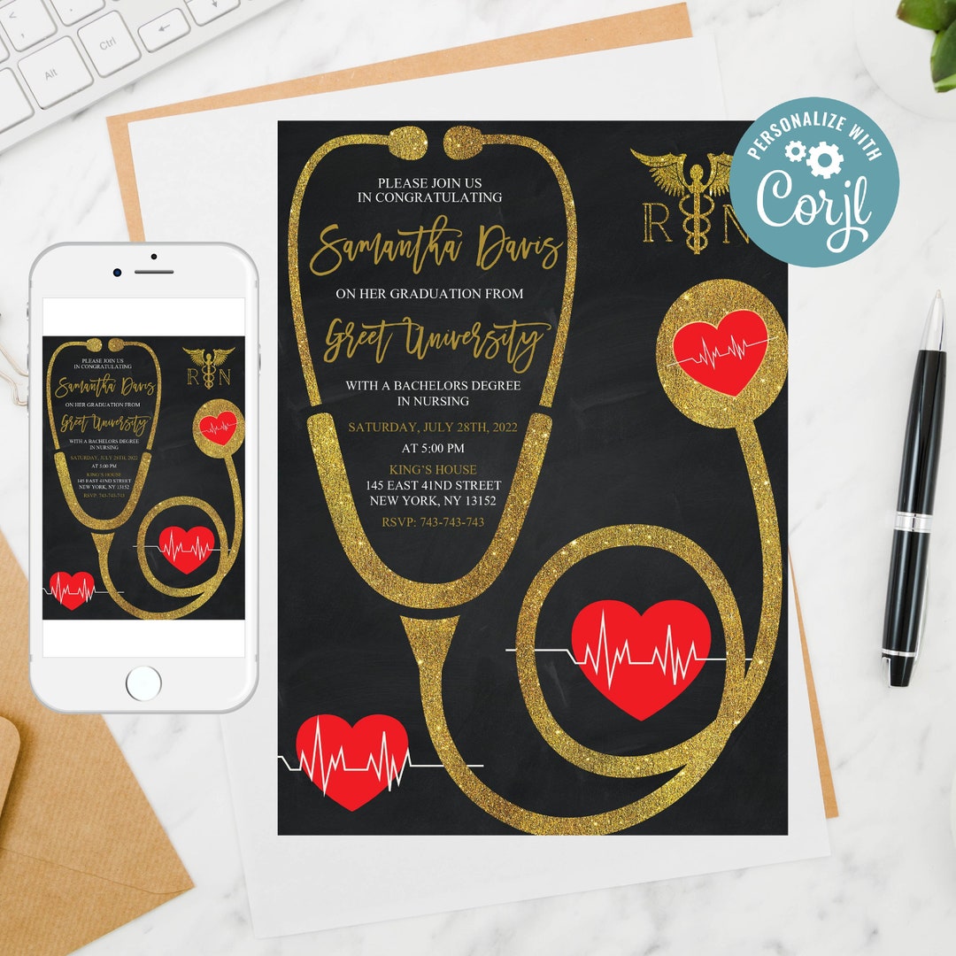 Editable Nursing Graduation Announcement: RN Medical Invitation ...