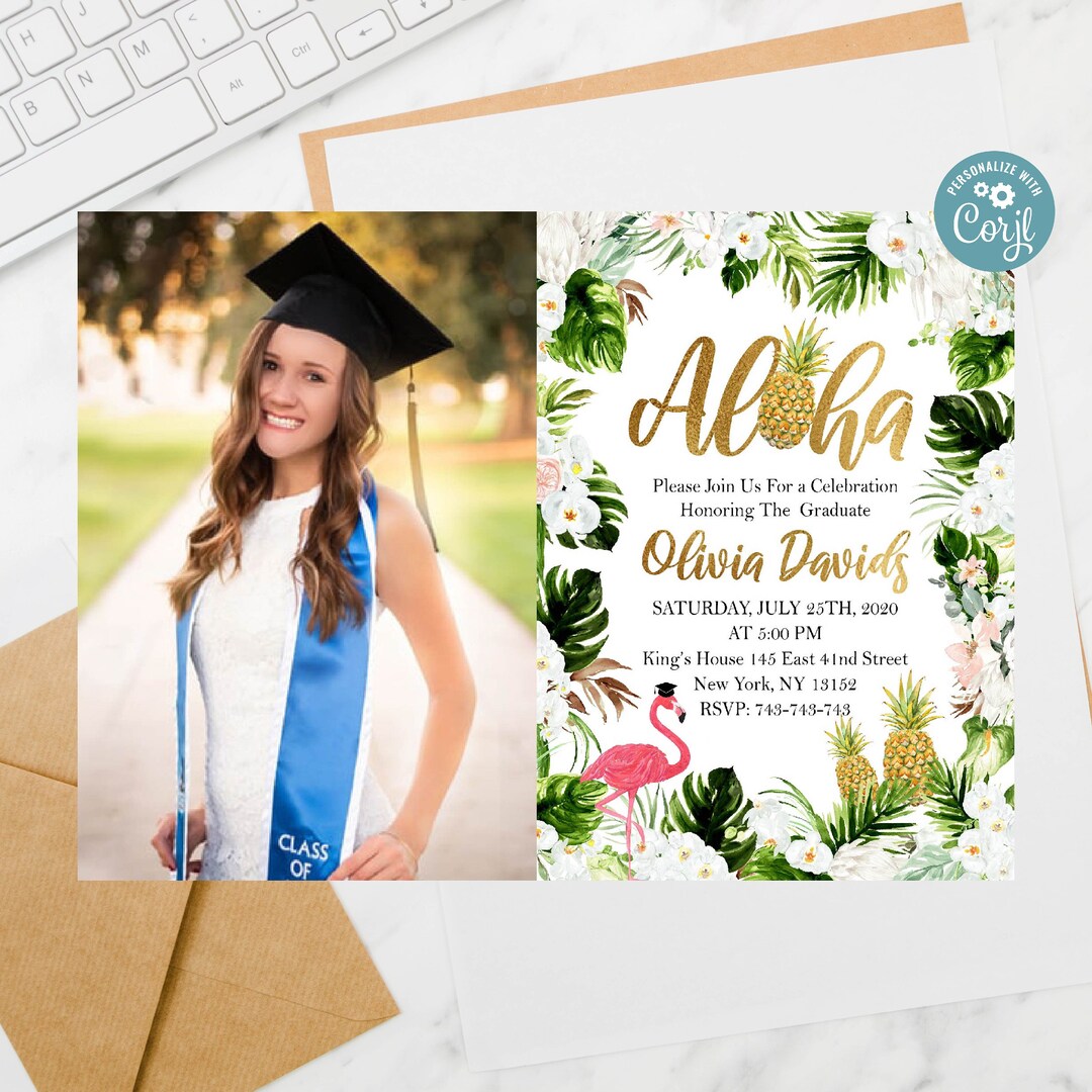 Editable Aloha Graduation Party Invitation, Flamingo Graduation Party ...