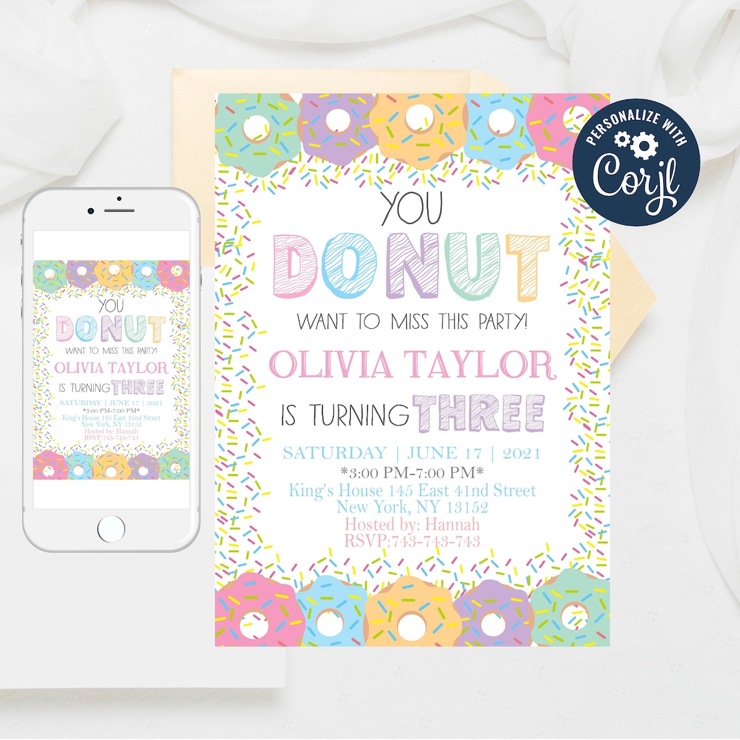 Editable Donut Birthday Invitation, Donut Invitation, Donuts and ...