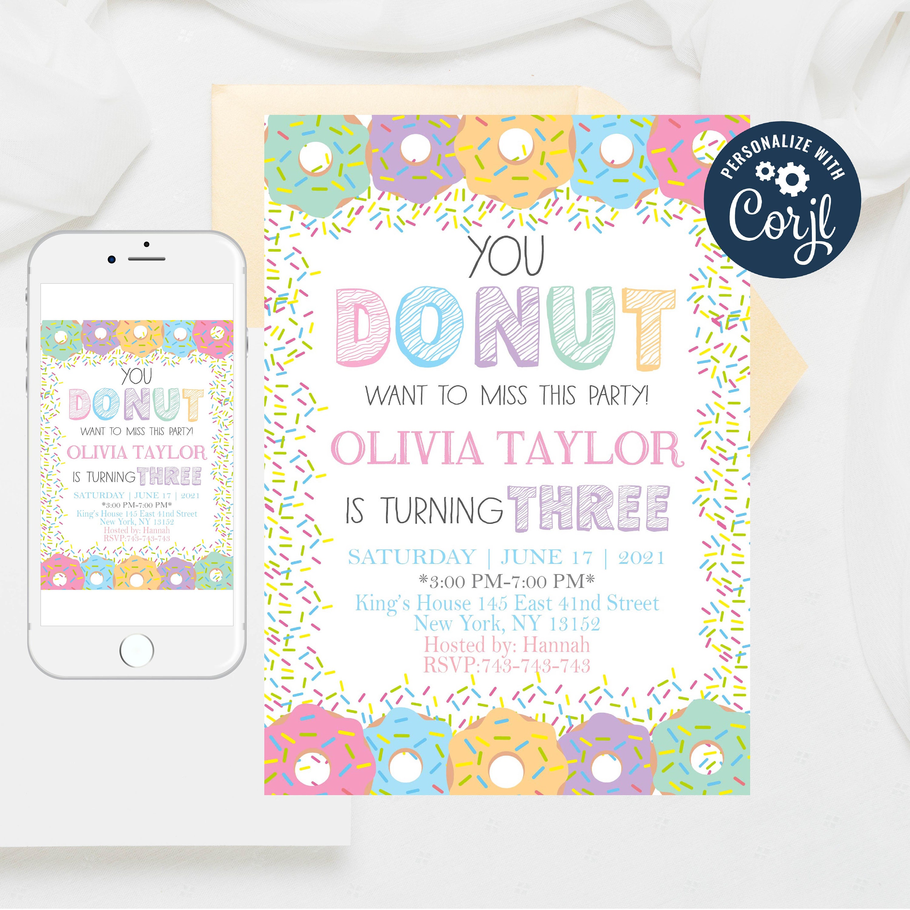 Editable Donut Birthday Invitation Donut Invitation Donuts | Etsy