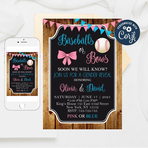 Baseball Gender Reveal Invitation - Etsy