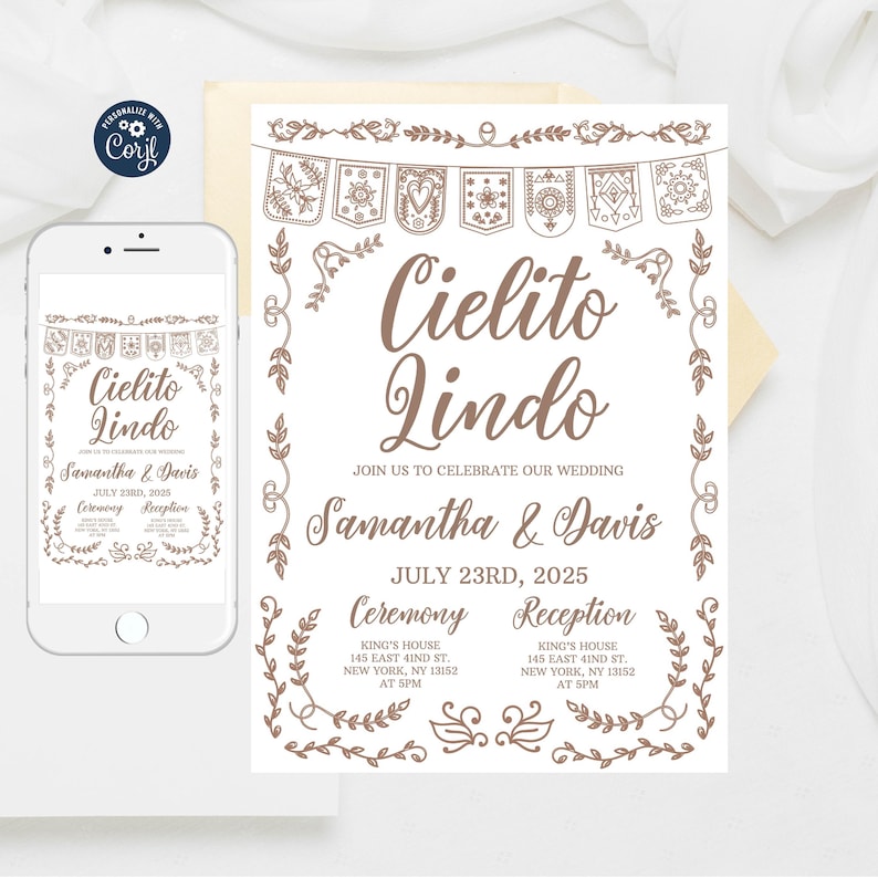 Editable Cielito Lindo Wedding Invitation: Talavera Papel Picado Theme ...
