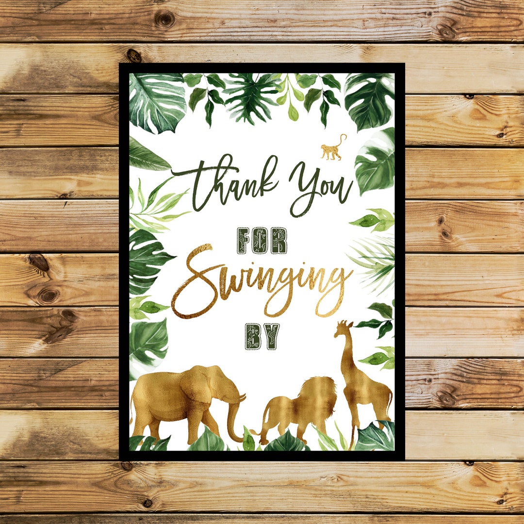 Safari Birthday Thank You Sign: Gold Animals Party Decor (PDF & JPG) - Etsy