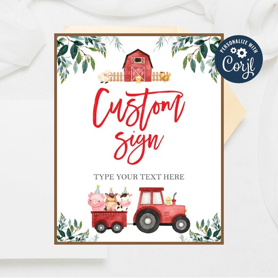 Editable Custom Farm Animals Sign Farm Birthday Table Sign | Etsy