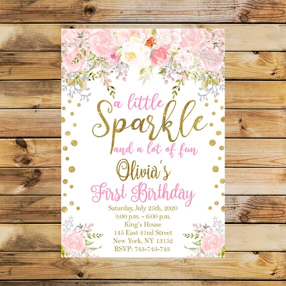 Floral 1st Birthday Invitation Pink And Gold First Birthday Etsy