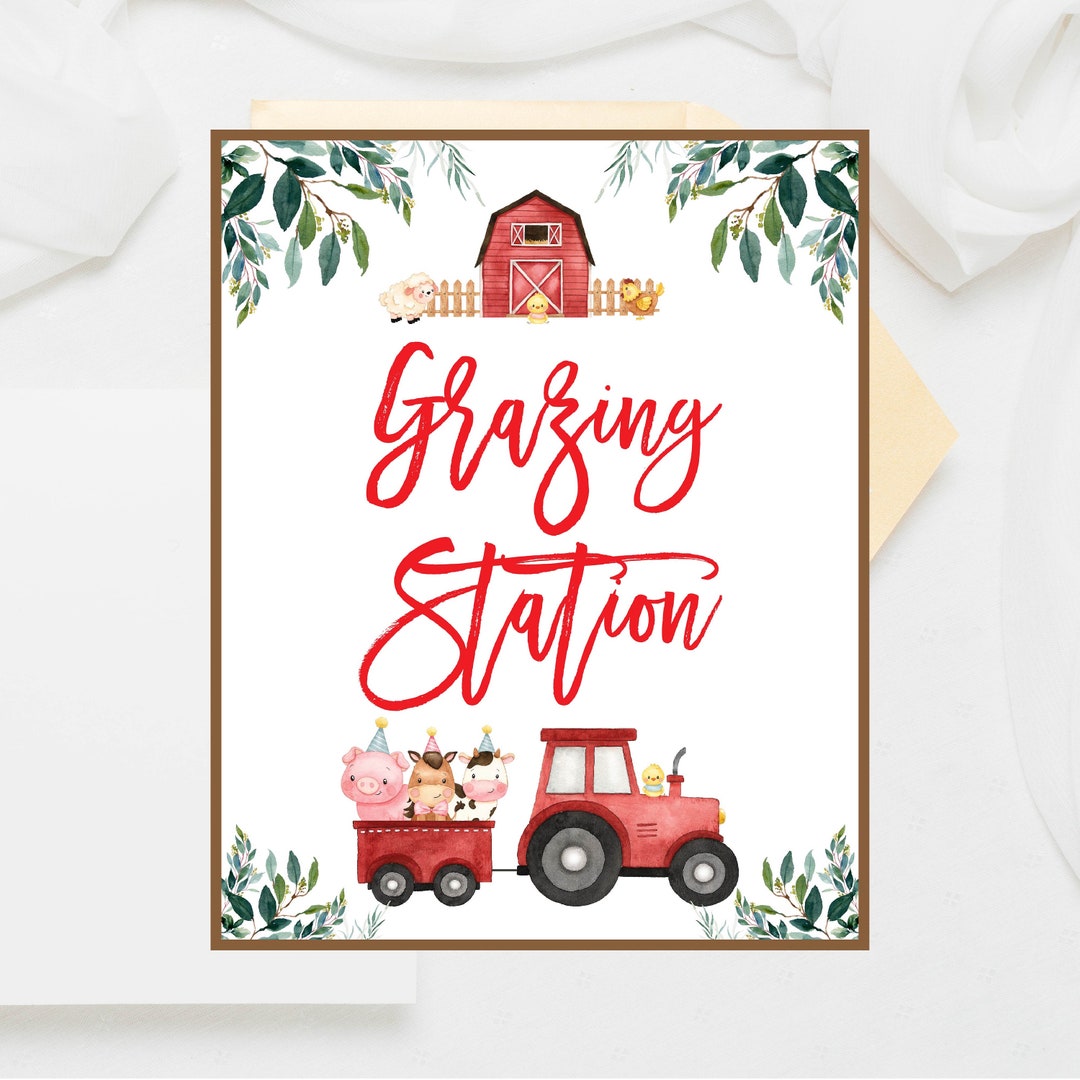Boy Farm Animals Grazing Station Sign Printable, Farm Grazing Station ...