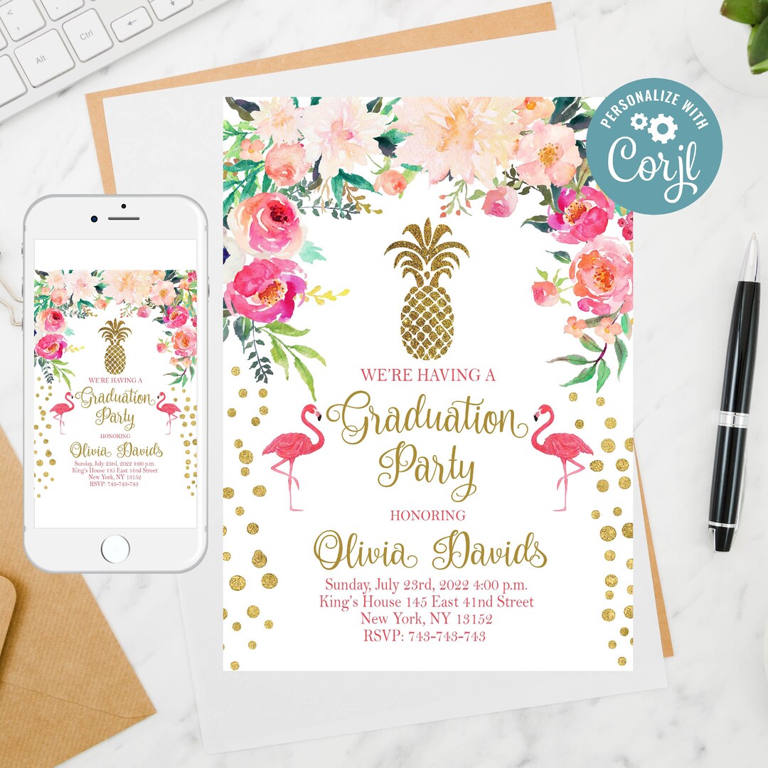 Editable Graduation Photo Invitation, Summer Party Graduation ...