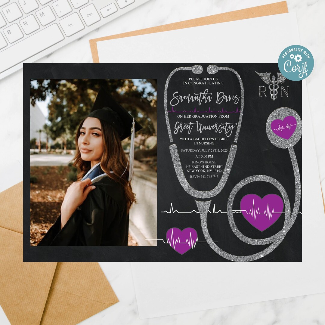 Editable Nursing School Graduation Announcement: Photo Invitation ...
