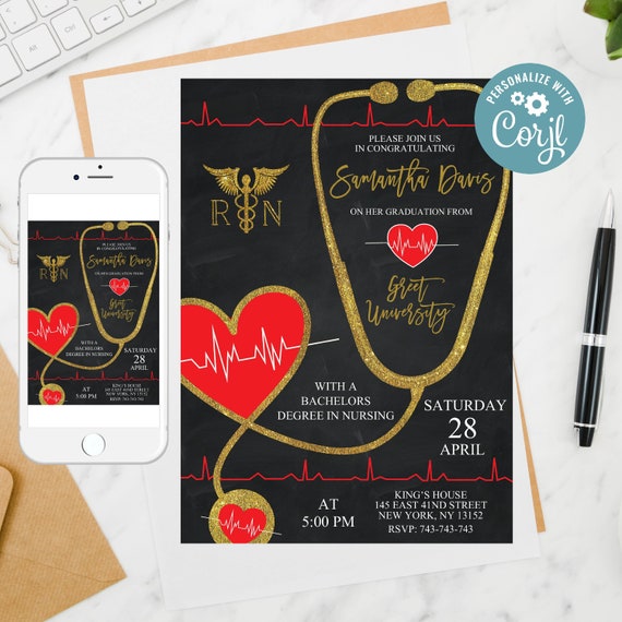 Editable Nursing School Graduation Announcement Medical Nurse - Etsy