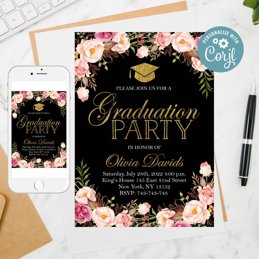 Editable Graduation Celebration Invitation,chalkboard Graduation Photo ...