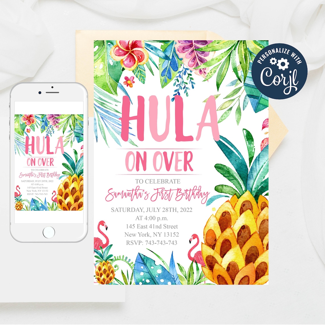 Editable Pineapple Birthday Invitation: Tropical Luau Party (digital ...