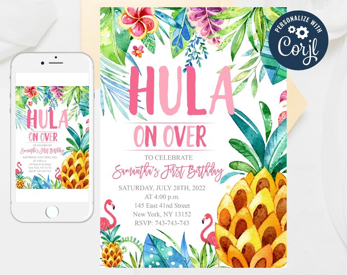 Editable Pineapple Birthday Invitation tropical Summer - Etsy
