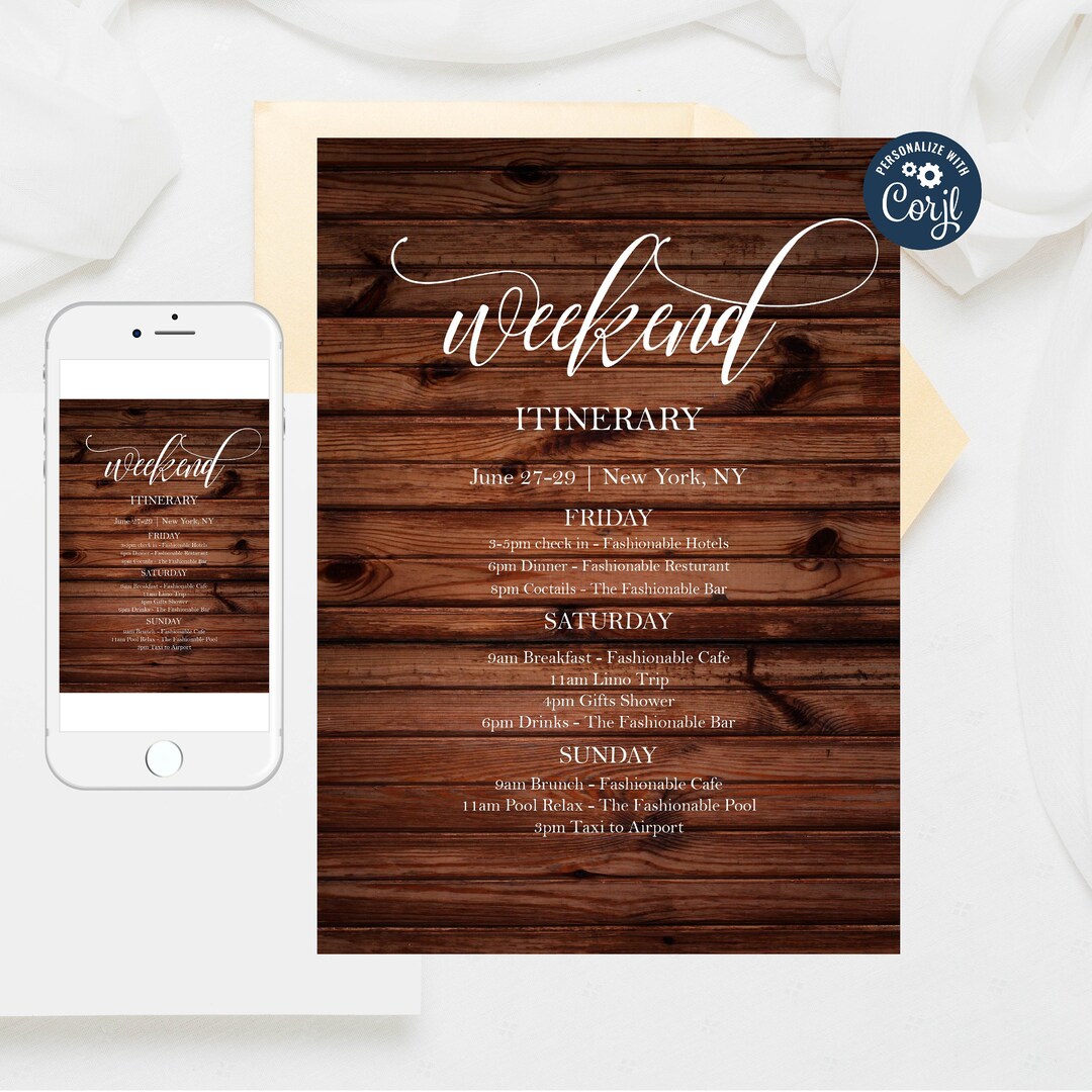 Editable Itinerary, Editable Weekend Itinerary, Hens Party Bachelorette ...