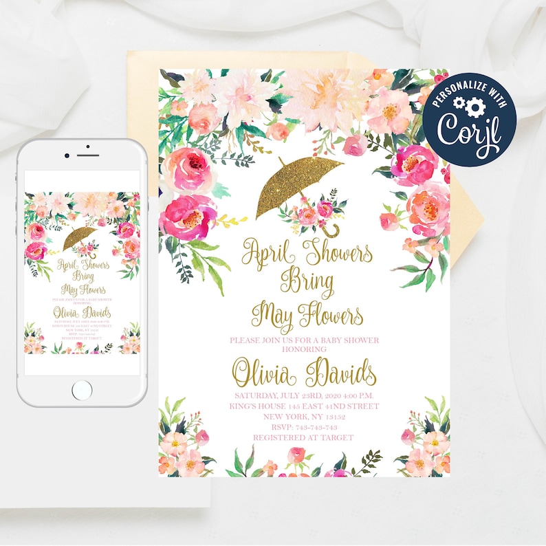 Editable April Showers Bring May Flowers Baby Shower - Etsy