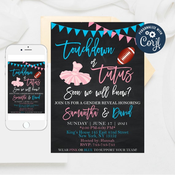 Editable Touchdown or Tutus Gender Reveal Invitation Boy or | Etsy