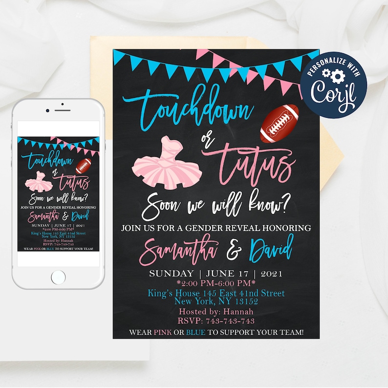 Editable Touchdown or Tutus Gender Reveal Invitation Boy or - Etsy Editable Touchdown or Tutus Gender Reveal Invitation Boy or - Etsy