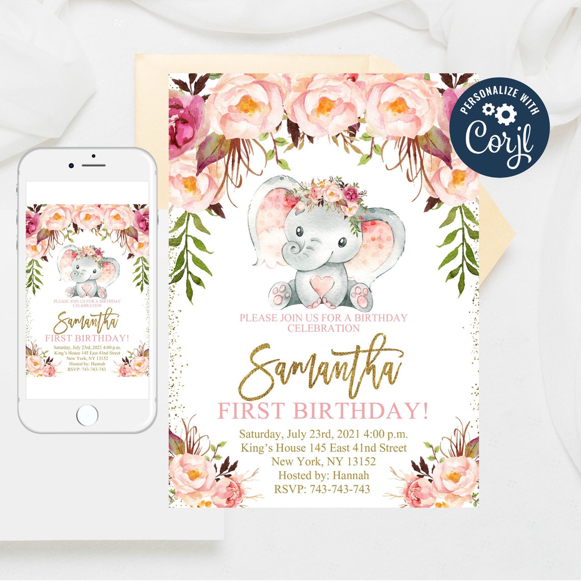 Editable Baby Elephant Birthday Invitation Little Peanut - Etsy
