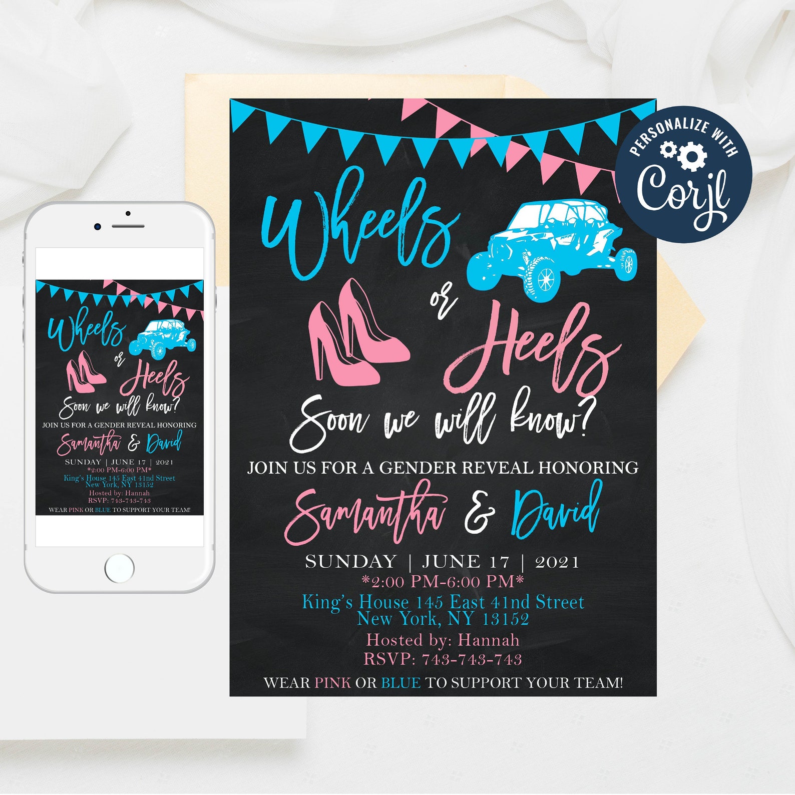 Editable Wheels or Heels Gender Reveal Invitation Cars Wheels - Etsy
