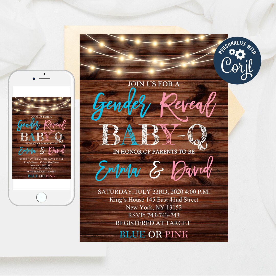 Editable Gender Reveal Invitation, BBQ Invitation, Babyq Gender Reveal ...