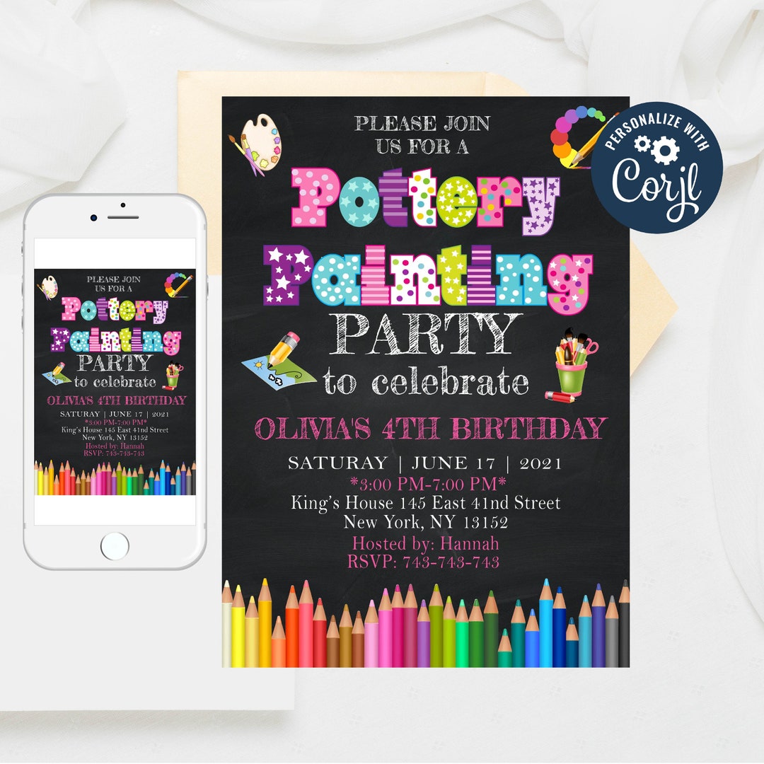 Editable Pottery Painting Invitation,pottery Painting Party Invitation ...